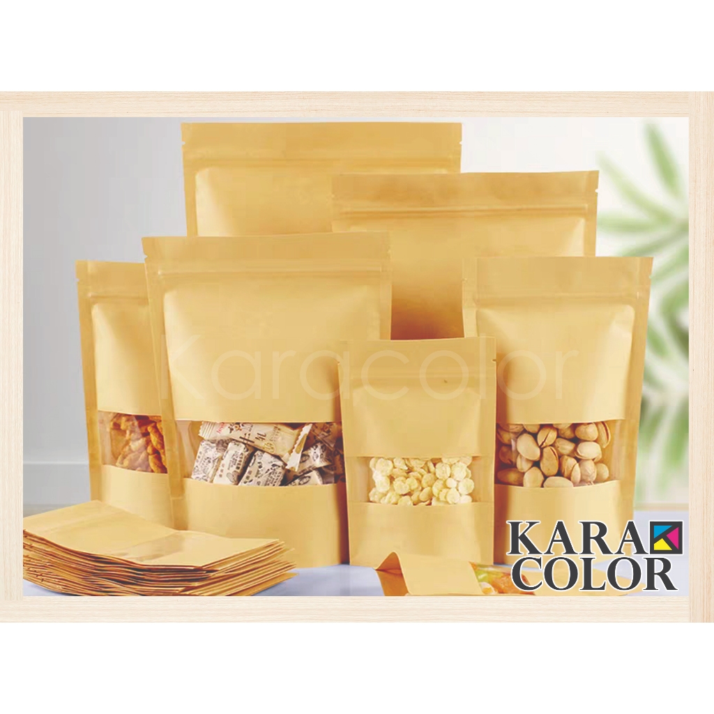 Thick Kraft Paper Stand Up Clear Window Zip-lock Pouch Bag Brown Tebal Beg Berdiri Kertas Kedap ...