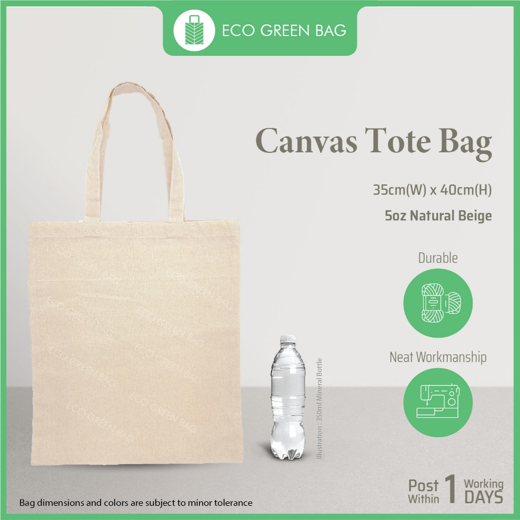 Canvas Plain Tote Bag Canvas Thin Fabric Bag Kanvas Nipis (5oz/≈140gm ...