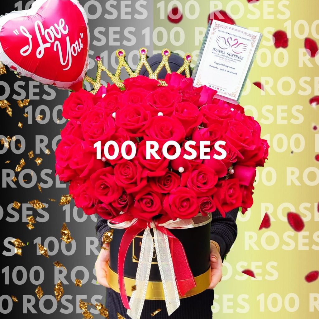 100 Red Rose Flower Box/100 Ros Merah Dalam Kotak Eksklusif/Bunga Hidup ...