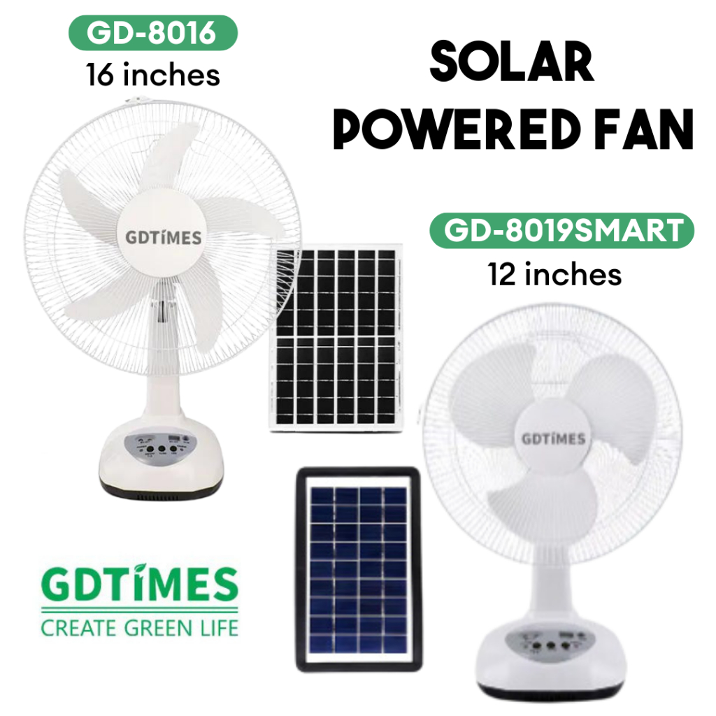 [ READY STOCK ] GDTIMES 12"/16" Solar Table Fan With Solar Panel ...