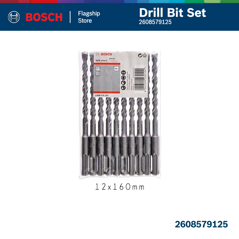 BOSCH 10pcs SDS Plus-1 Drill Bit Set 12mm x160mm - 2608579125 | Shopee ...