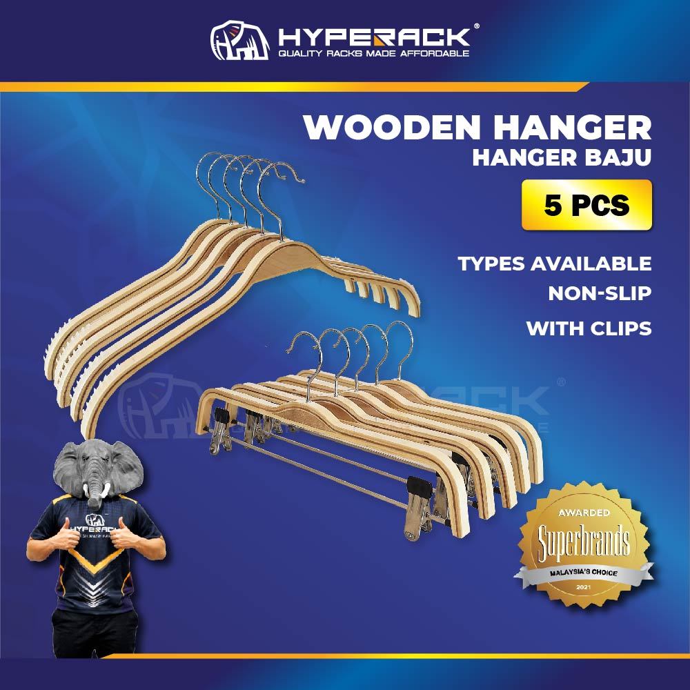 🐘HYPERACK™️ Wooden Hanger Clothes Hanger Penyangkut Baju 衣架 Hanger Kayu ...