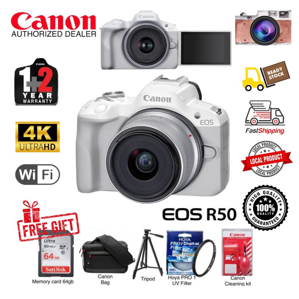 (Rare White Unit ) Canon EOS R50 RF-S18-45mm F4.5-6.3 IS STM Lens Kit ...