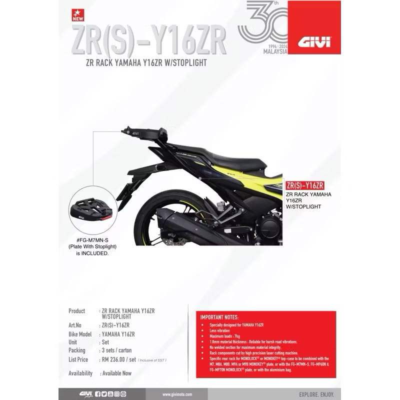 ZR (S) ZRS GIVI MONORACK J HEAVY DUTY ADVANCE RACK STOP LIGHT LED HONDA ...