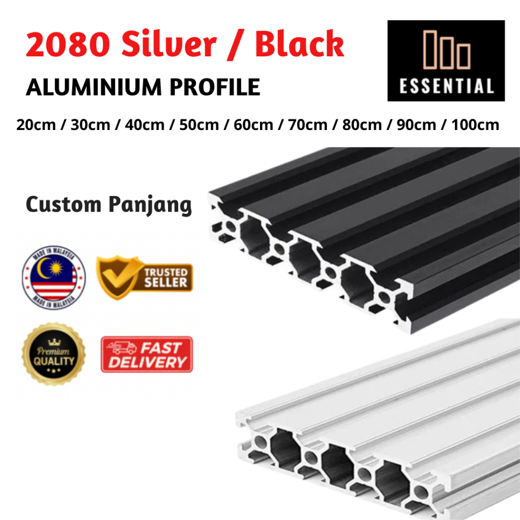 2080 Aluminium Profile size 20x80 20cm/40cm/60cm/80cm/100cm for commercial or DIY use | Shopee ...