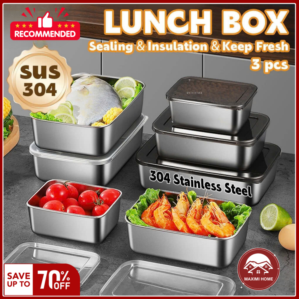 304 Stainless Steel Box With Lid Organizer Grill Tray Crisper Fresh ...