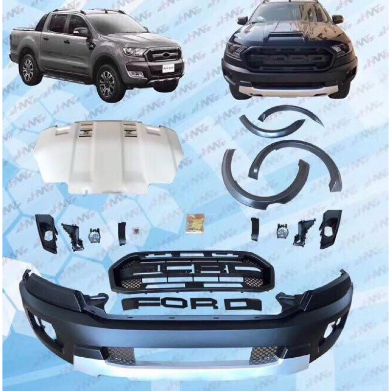 Ford ranger t7 T8 to mini raptor V2 bodykit body kit front bumper grill ...