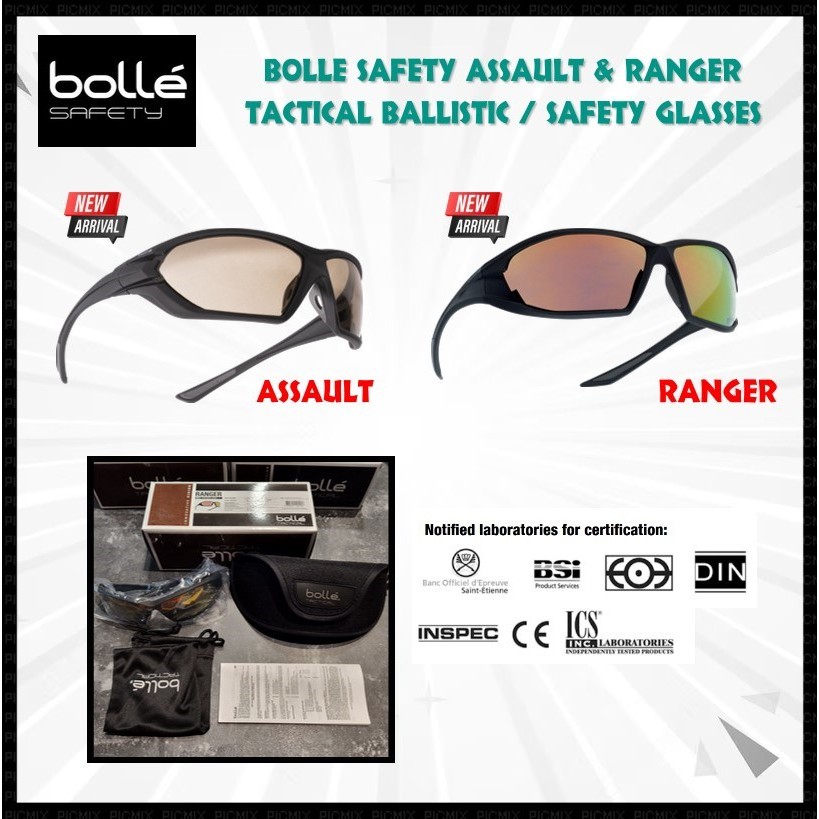 BOLLE SAFETY Assault and Ranger Ballistic Sunglasses Safety Glasses ...