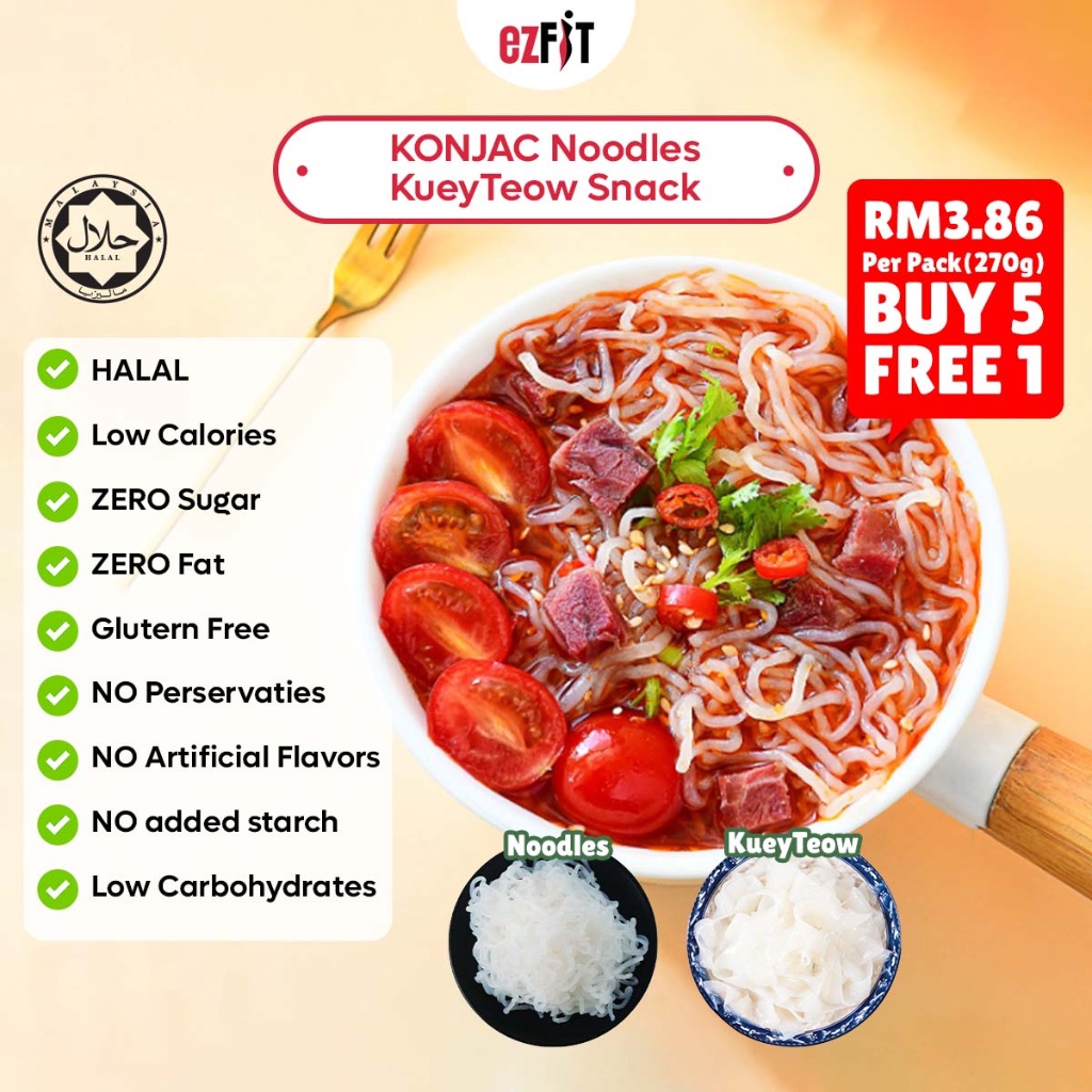 EzFit KONJAC Noodles KueyTeow Low Fat Calories Snack Fast Food Diet ...