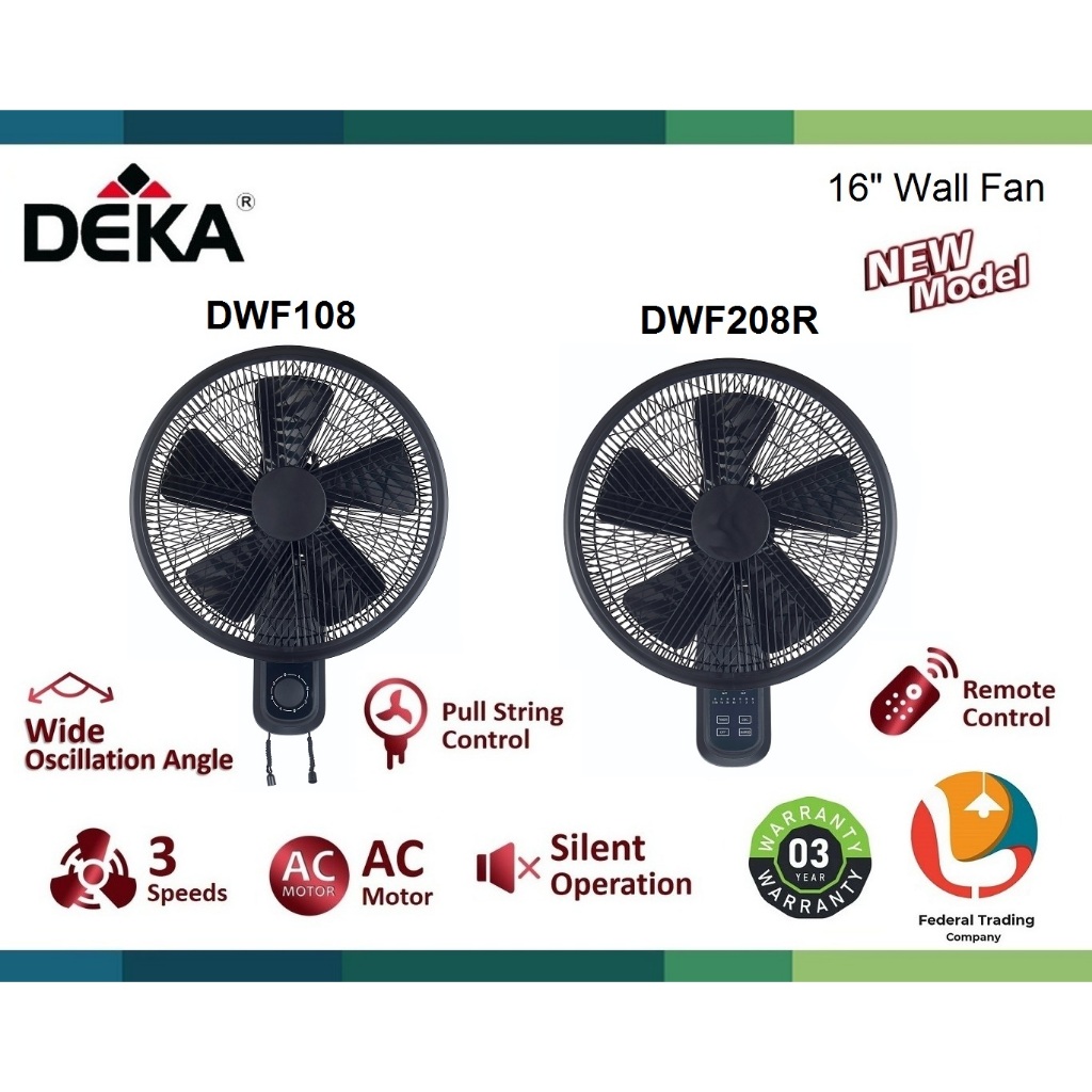 DEKA DWF108 DWF208R Wall Fan Pull String / Remote 16" Fan Tali Tarik ...
