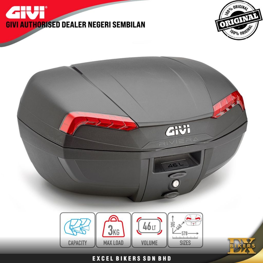 GIVI TOP BOX E46N RIVIERA /46 LTR TOP BOX/GIVI MONOLOCK TOP BOX/ GIVI ...