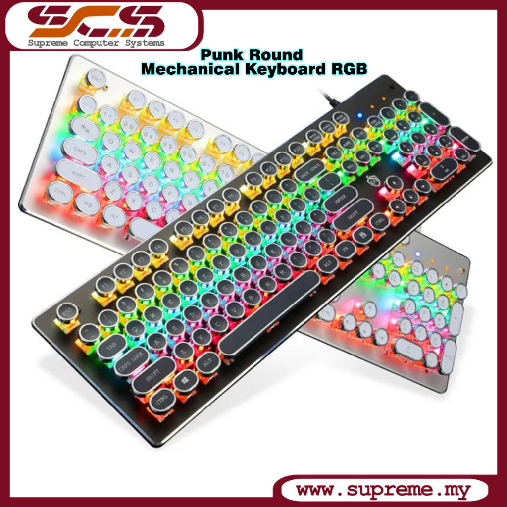 Wired Steam Punk Style Circle LED Light Mechanical Keyboard RGB Backlit ...