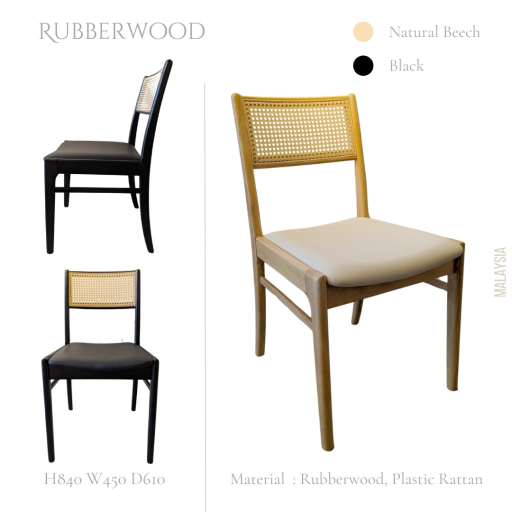 Modern Nordic Solid Wood Rattan Dining Chair, Home Cafe Chair, Kerusi ...
