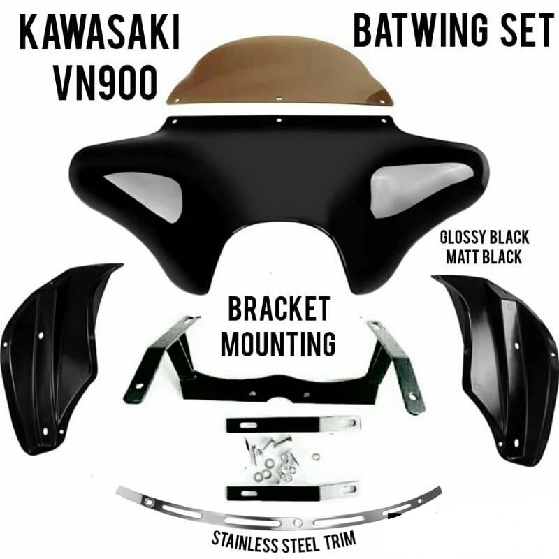 Vn900 Kawasaki Vulcan 900 Batwing Fairing Set (Complete Bracket ...