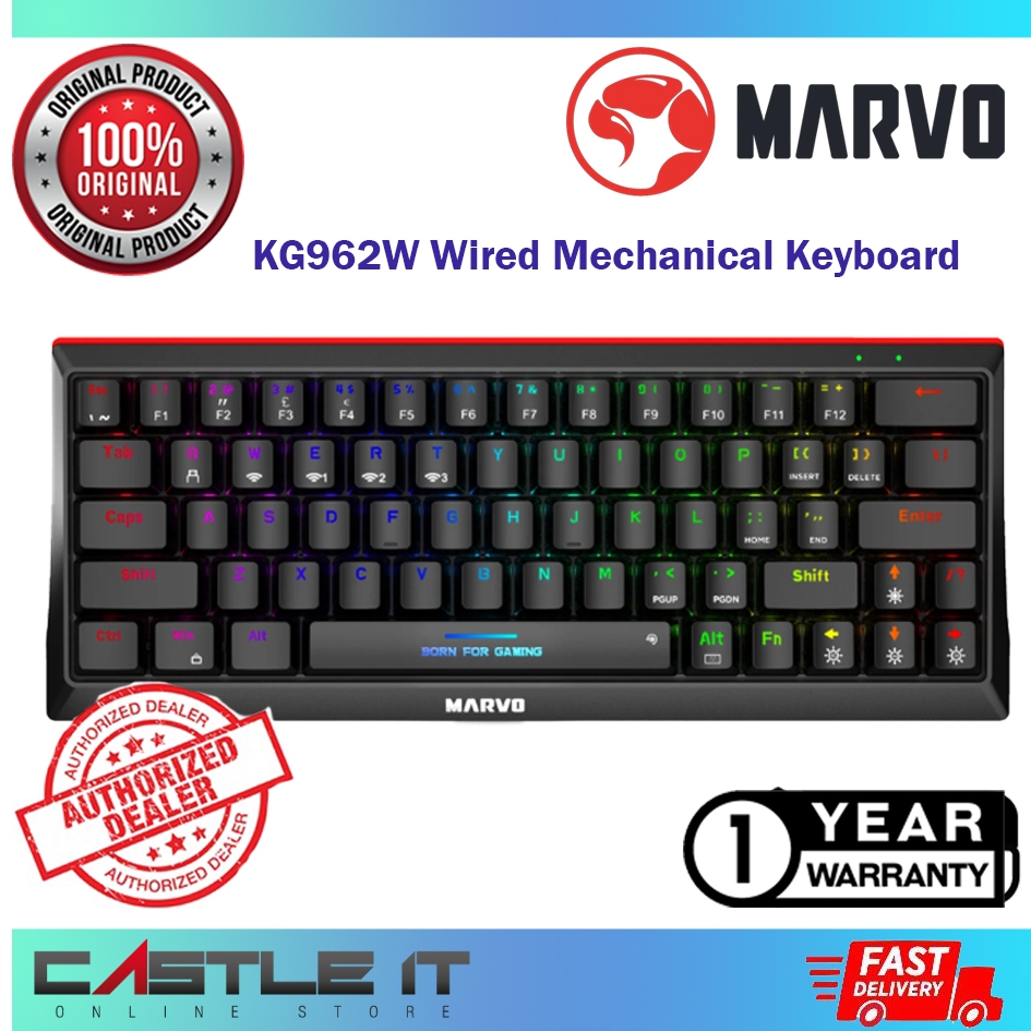 Marvo KG962W 2.4G & BT Three Modes 63 Keys Wired Mechanical Keyboard ...