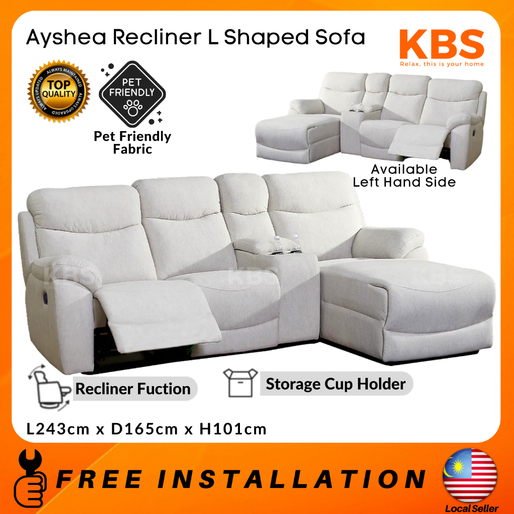 (FREE Shipping+Installation) KBS Ayshea L Shaped Sofa 8ft Recliner ...