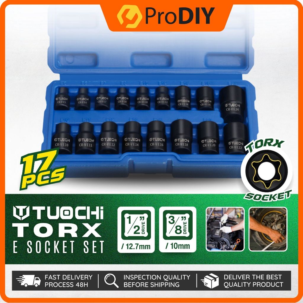 TUOCHI 1/2 inch & 3/8 inch Drive Square Female Impact Torx E Socket Set ...