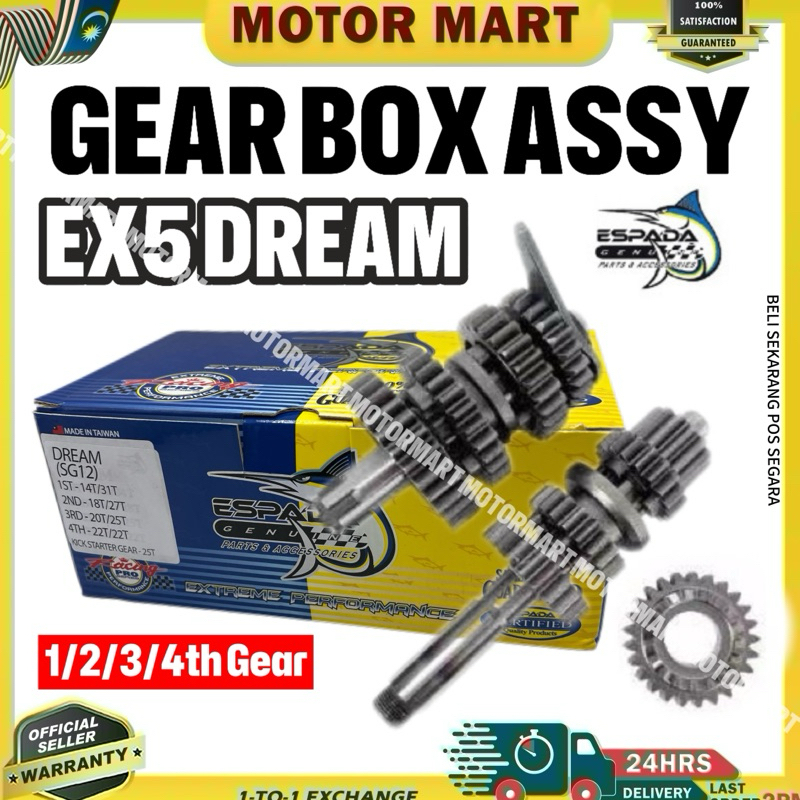 ESPADA GEARBOX FULL SET RACING HONDA EX5 HP DREAM WAVE100 ENGIN GEAR BOX SET RACING PNP | Shopee ...