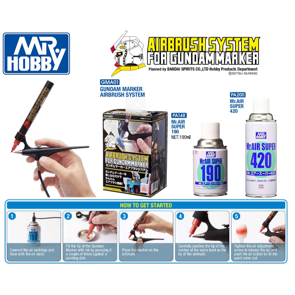 Mr. Hobby Airbrush System for Gundam Marker (GMA01) / Mr Air Super 190 420 / PA148 PA200 ...