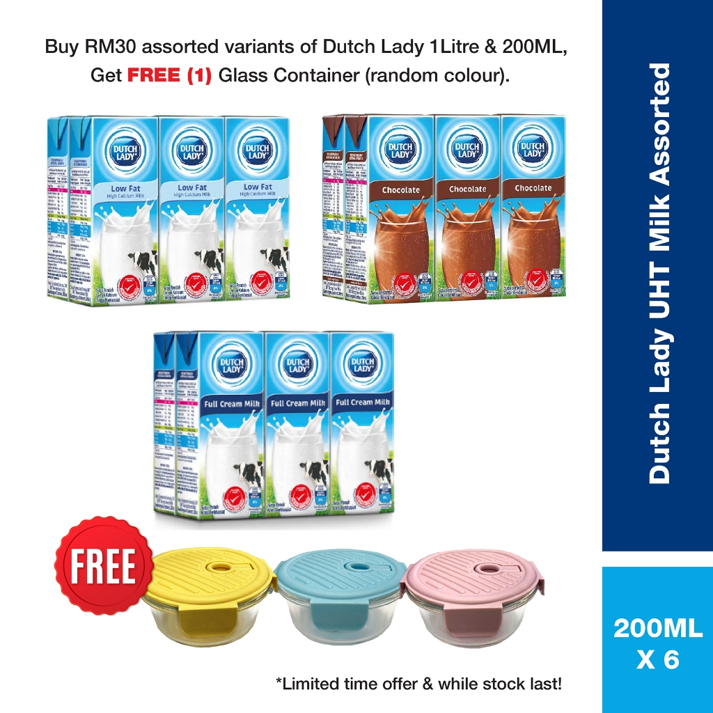 [FREE GIFT] Dutch Lady UHT Milk - Full Cream/Chocolate/Low Fat (200ml x ...
