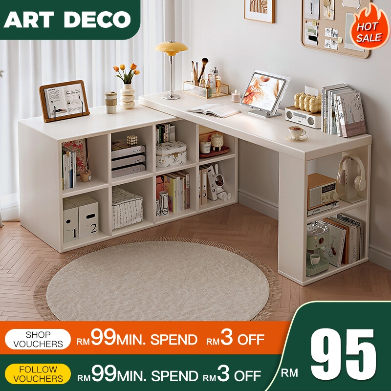 L Shape Table Study Table Meja Belajar Study Table with Book Cabinet ...