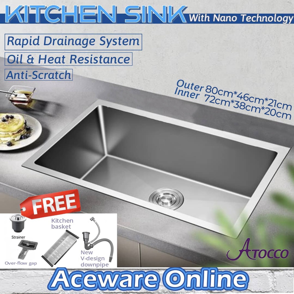 Nano Kitchen Sink 304 Stainless Steel 80cm Big Capacity Anti Scratch ...