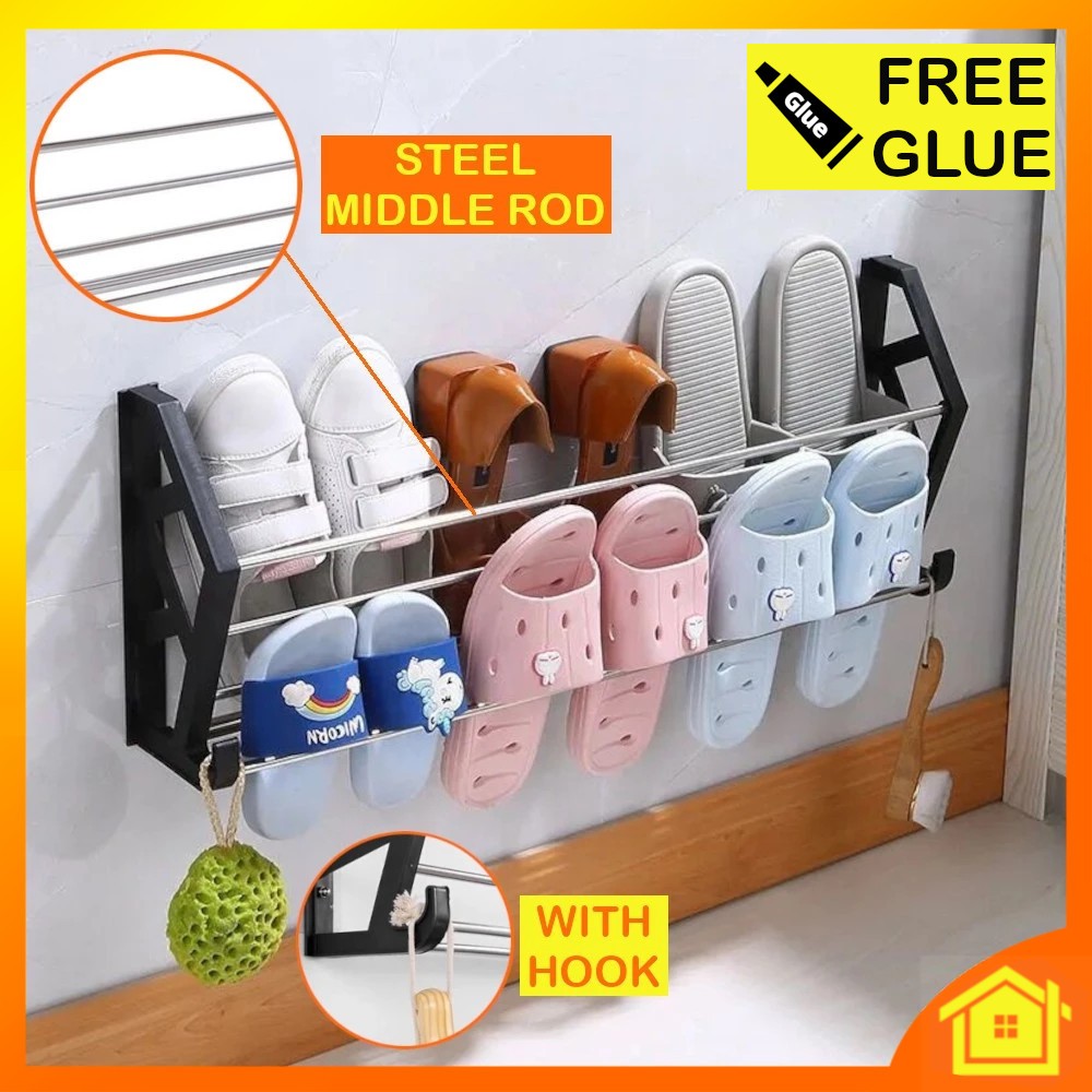 [OneHome] Shoe Rack Heels Sneakers Sandal Wall Mounted Shelf Hang Drain ...