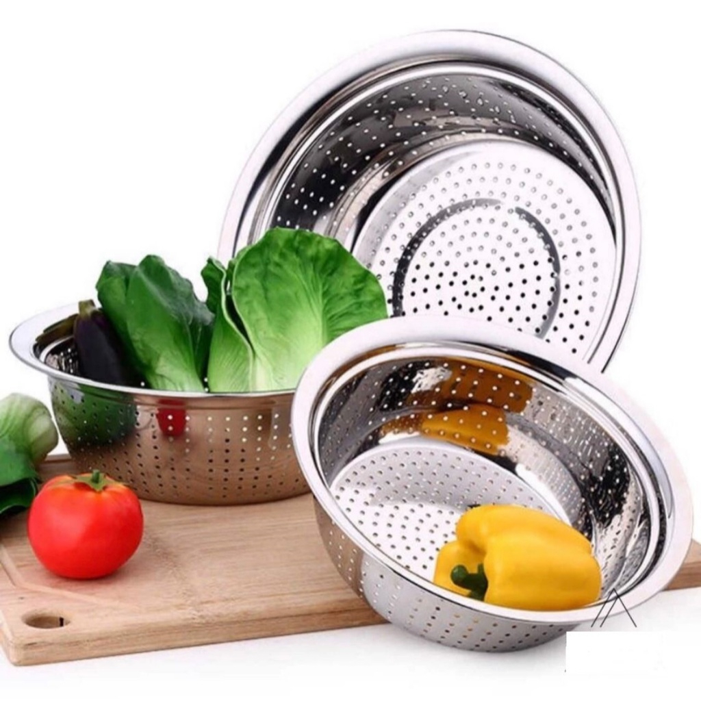 Stainless Steel Round Rice Slotted Basin Mesh Sieve With Holes Wash ...