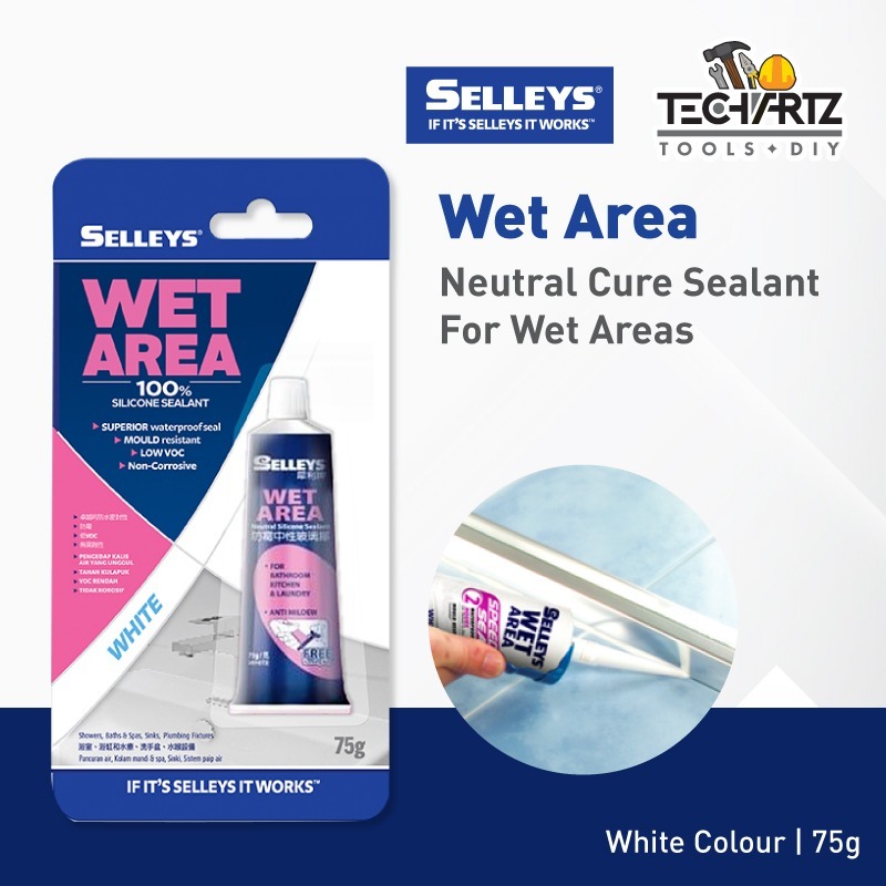 Selleys Wet Area Neutral Silicone Sealant 75g - White Colour Silicone ...