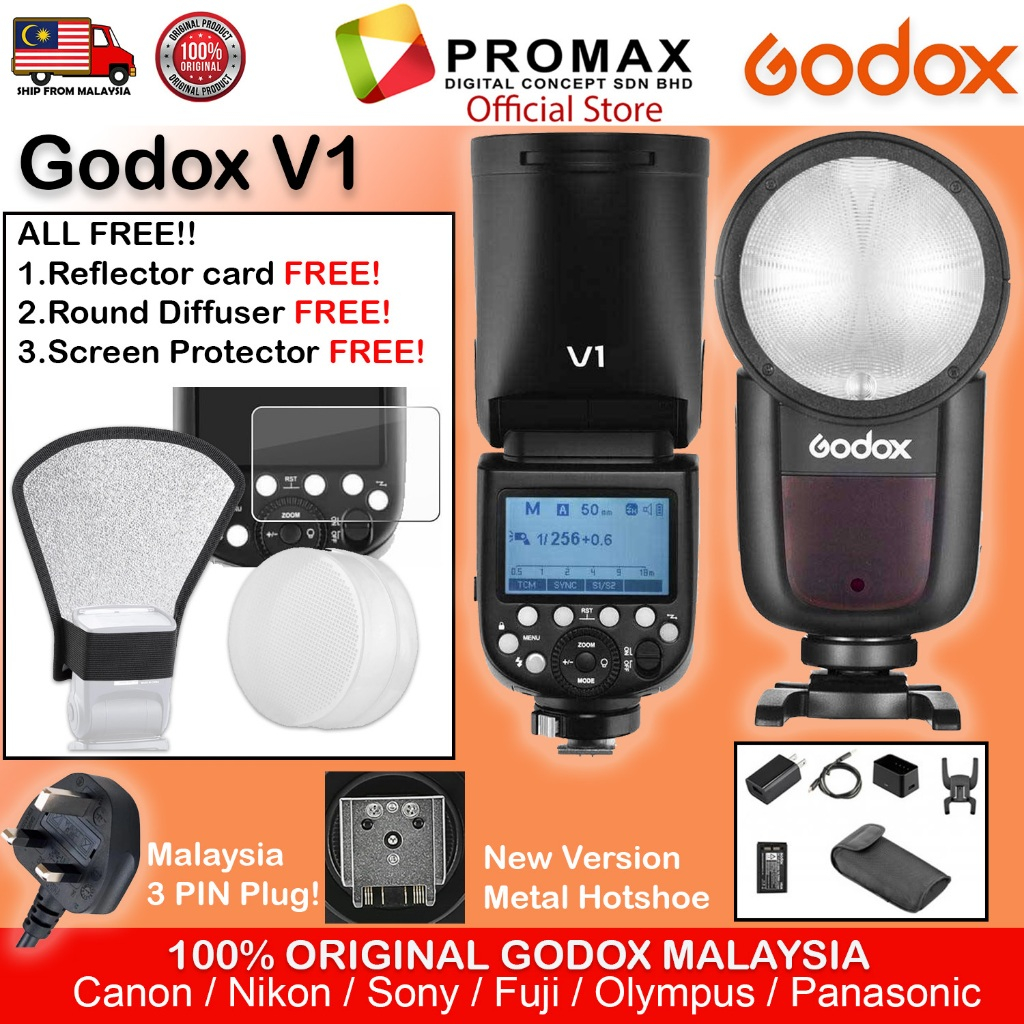 (Many Free Gift)!!! Godox V1 V1C V1N V1S V1F V1O Flash Speedlight Round ...