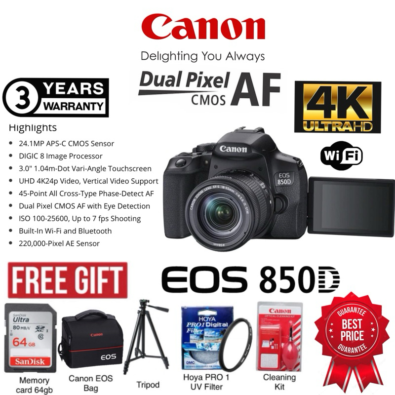 CANON EOS 850D 18-55MM IS STM (3 YEARS WARRANTY) 4K WIFI DUAL PIXEL ...