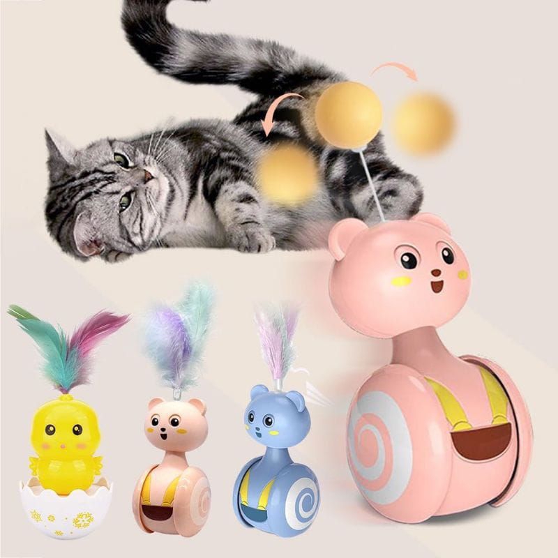Pet Cat Soft Feather Cat Play Tumbler Doll Interactive Roly Poly Pet ...
