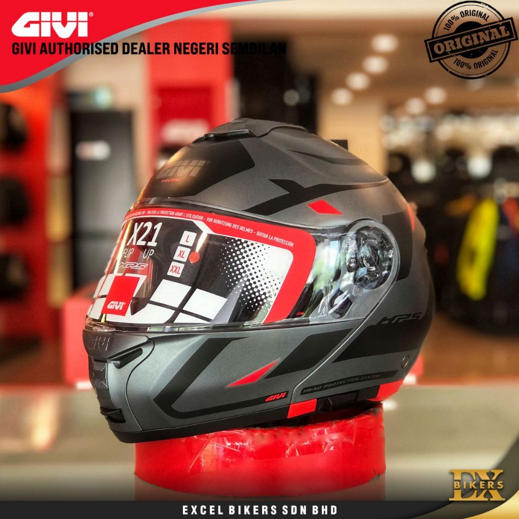 GIVI HELMET X.21 EVO NUMBER TITANIUM/BLACK/RED / GIVI HELMET/FLIP UP ...