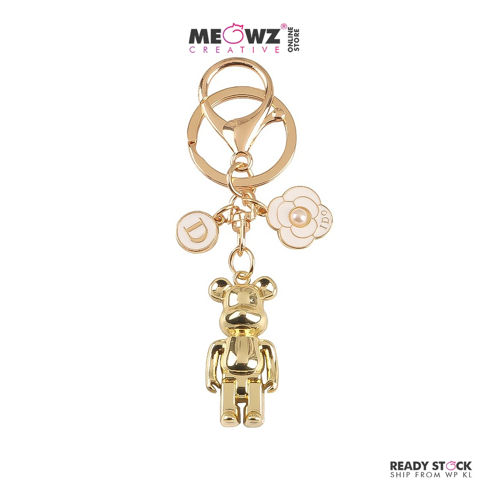 Gold BearBrick Pearl Flower Bear Keychain | Shopee Malaysia