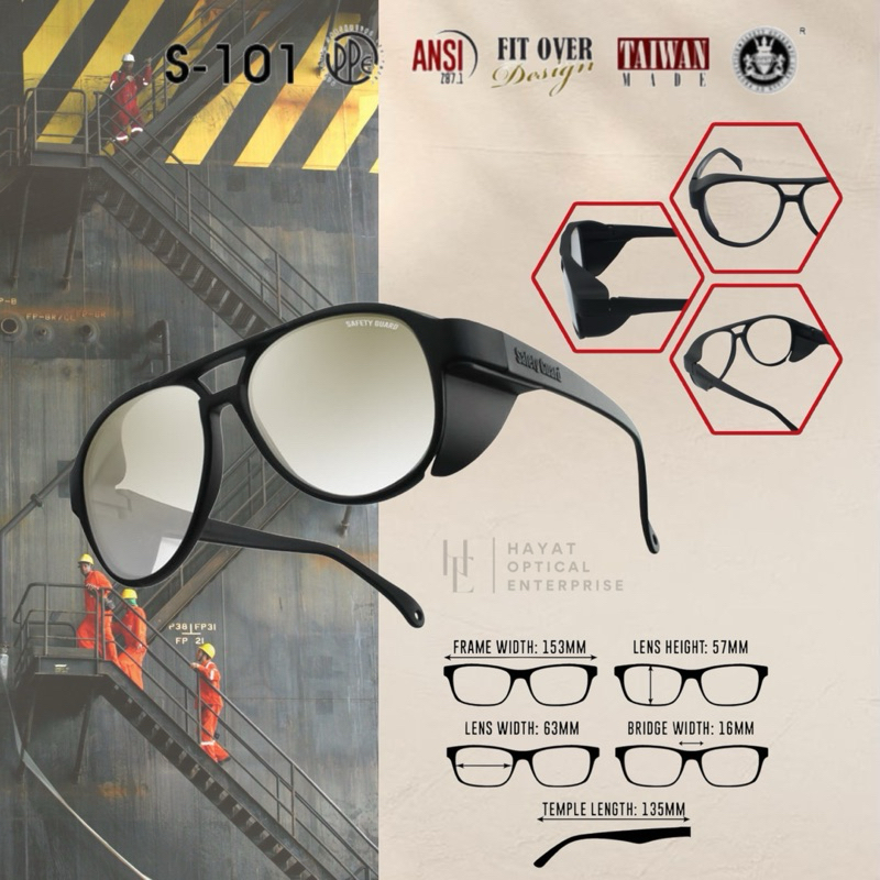 SAFETY GUARD S-101 SAFETY GLASSES/ EYE PROTECTION - FIT OVER GLASSES ...