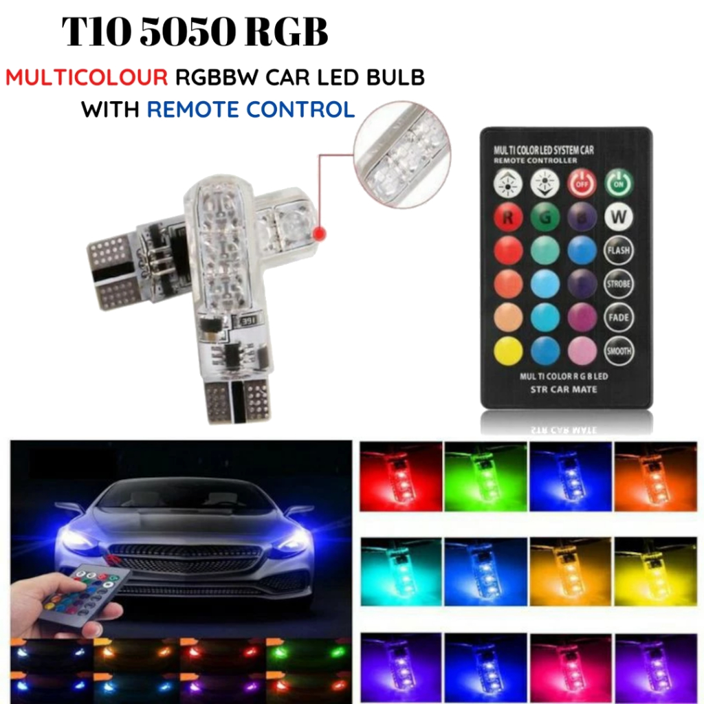 Car T10 Led Remote RGB Multi Colour 6 Led Silicone Magic Lamp Light ...