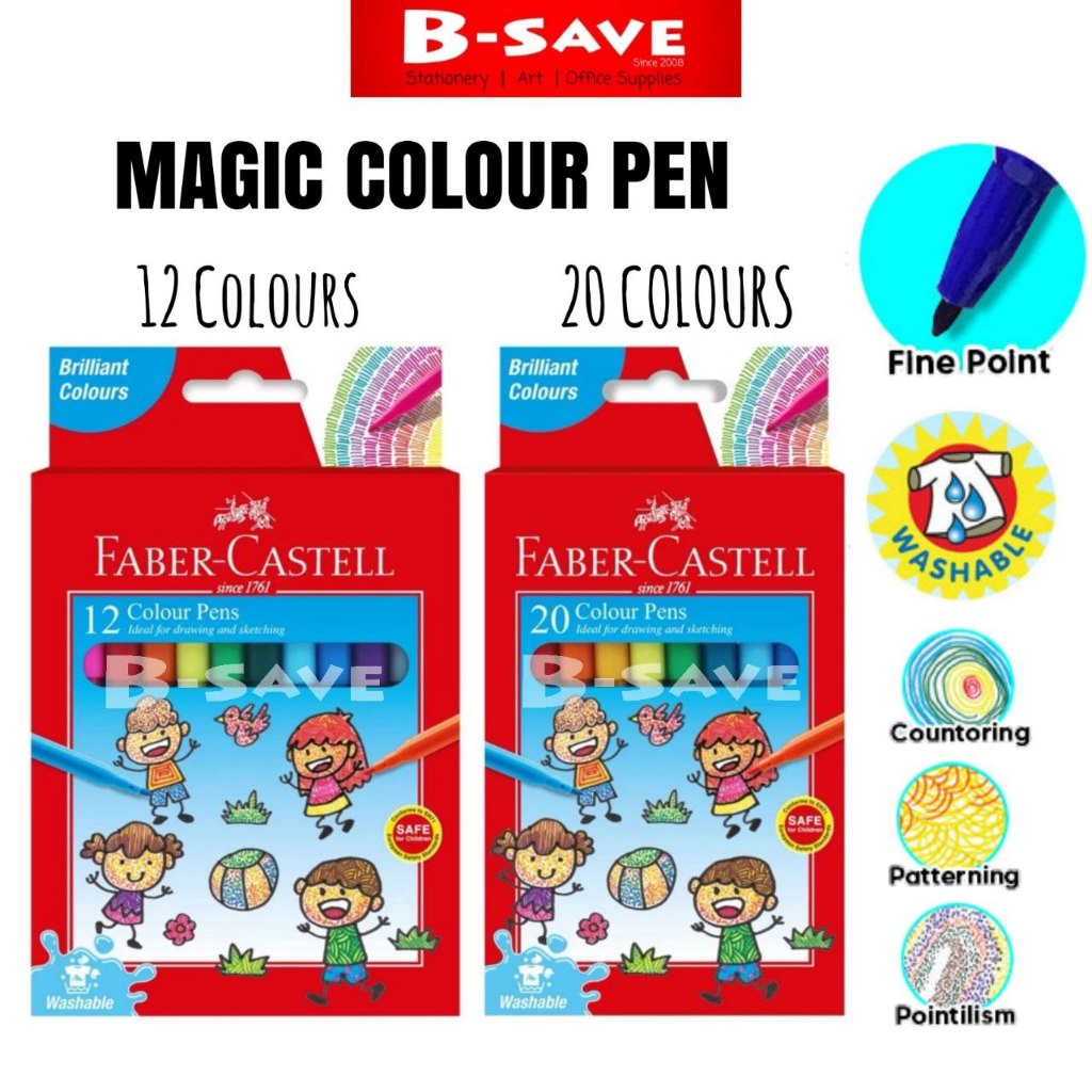 Faber-Castell Colour Pens Fibre Tip Washable Magic Ink 12Colours 154313 ...