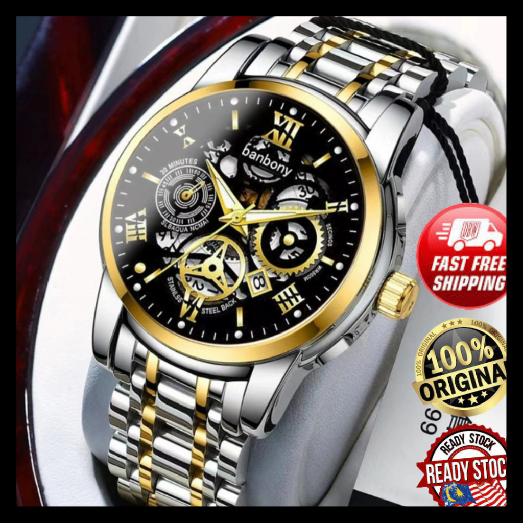 WATCH JAM BANBONY MECHANICAL STLYE STAINLESS STEEL WATERPROOF WATCH ...