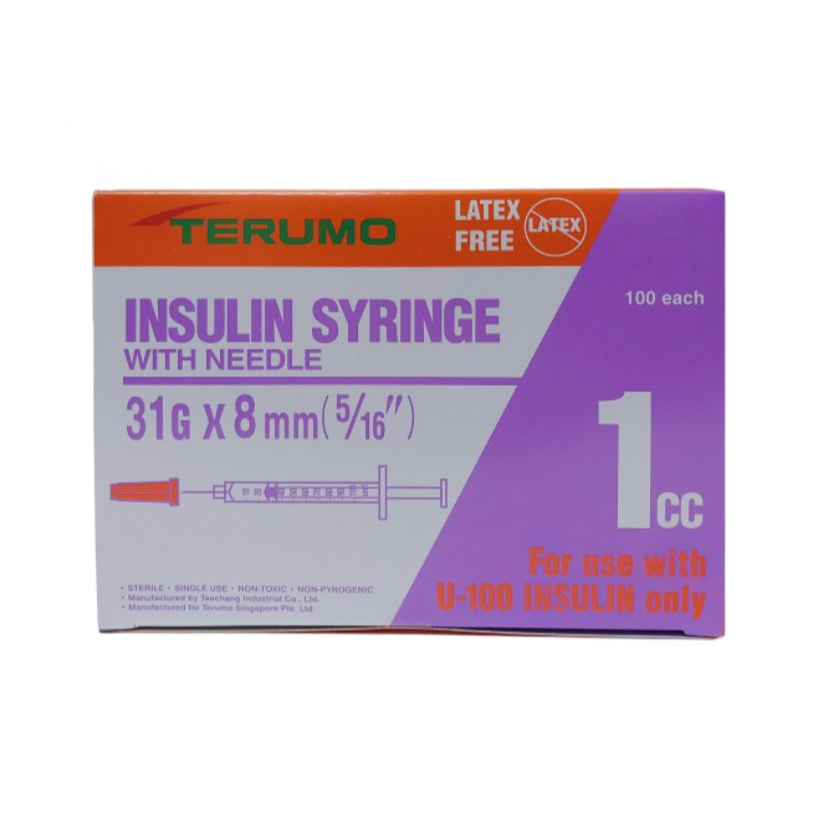 TERUMO INSULIN SYRINGE WITH NEEDLE ( 31G x 5/16" ) 0.25 x 8mm - 1 ML - 100'S/BOX , MADE IN KOREA ...