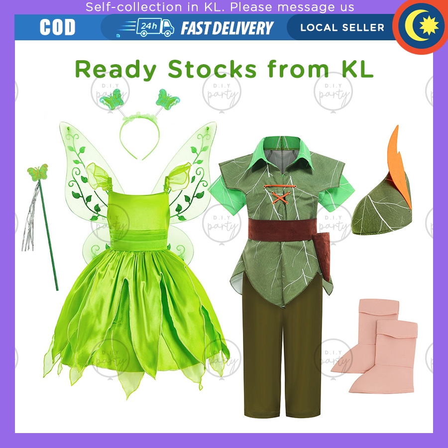 Elf Elves Peter Pan Legend Tinker Bell Green Dress Boy Girl Fairy Wings ...