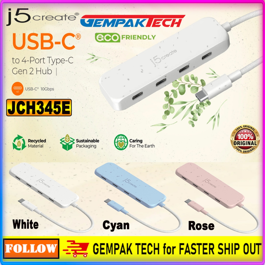 J5CREATE Eco-Friendly USB-C to 4-Port Type-C Gen 2 Hub(JCH345EW ...