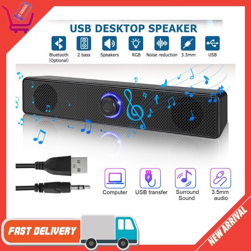Portable USB Speaker Soundbar For PC Computer Phone Hifi 9D Bass Stereo ...