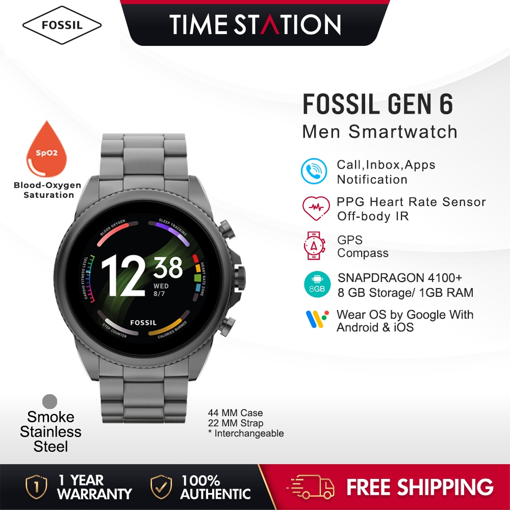 Fossil Gen 6 Smoke Stainless Steel Men's Smart Watch FTW4059 GPS Heart ...