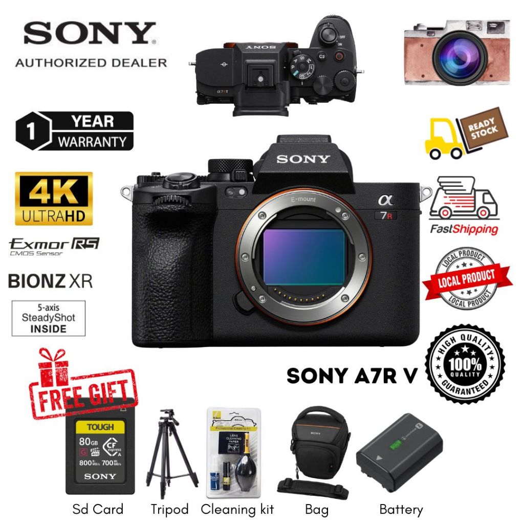 Sony a7R V Mirrorless Camera 61MP Full-Frame Exmor R BSI CMOS Sensor 8K 24p ( 1+1 Year Warranty ...