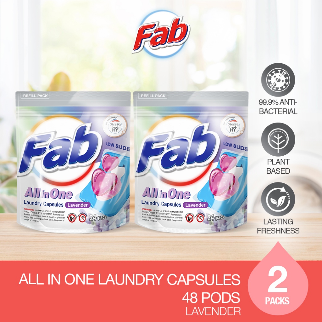 [TWIN PACK] Fab All in One LOW SUDS Laundry Capsules Lavender 24pcs ...