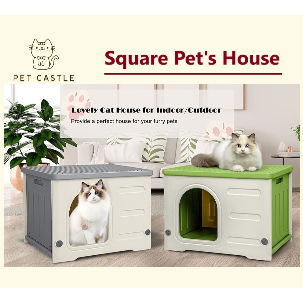 PET CASTLE Premium Cat House Weatherproof Outdoor Cat House Warm Insulated Feral Cat House ...