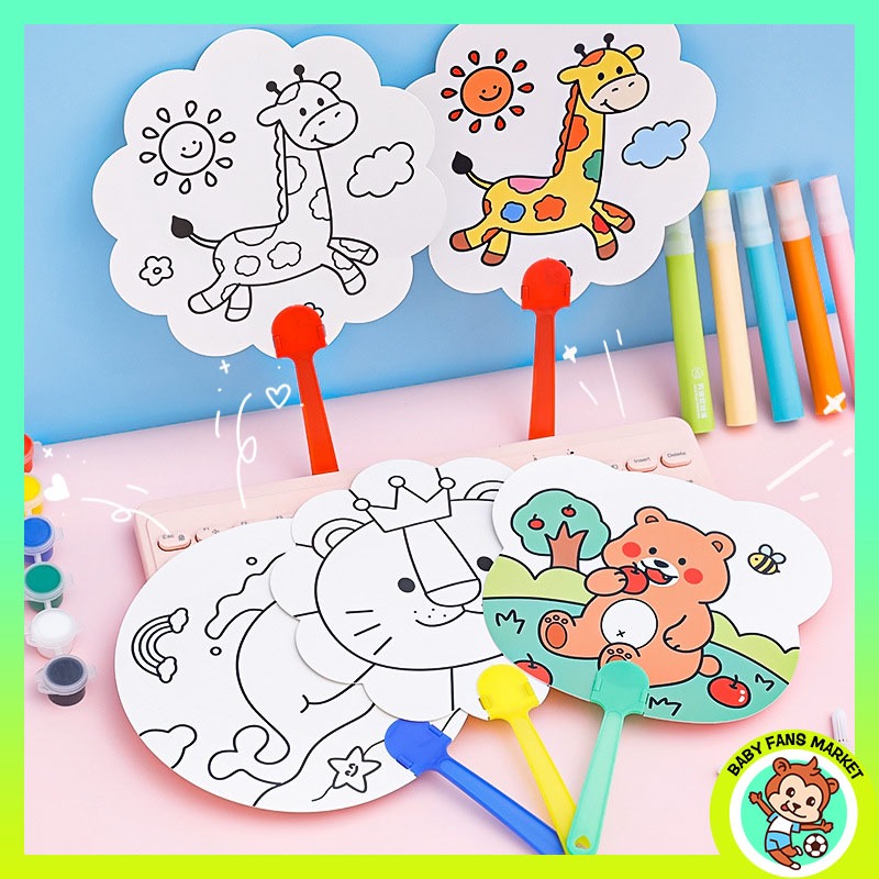 Kids DIY Own Fan Coloring kipas Graffiti Fan Paint Colouring Kid Gift ...