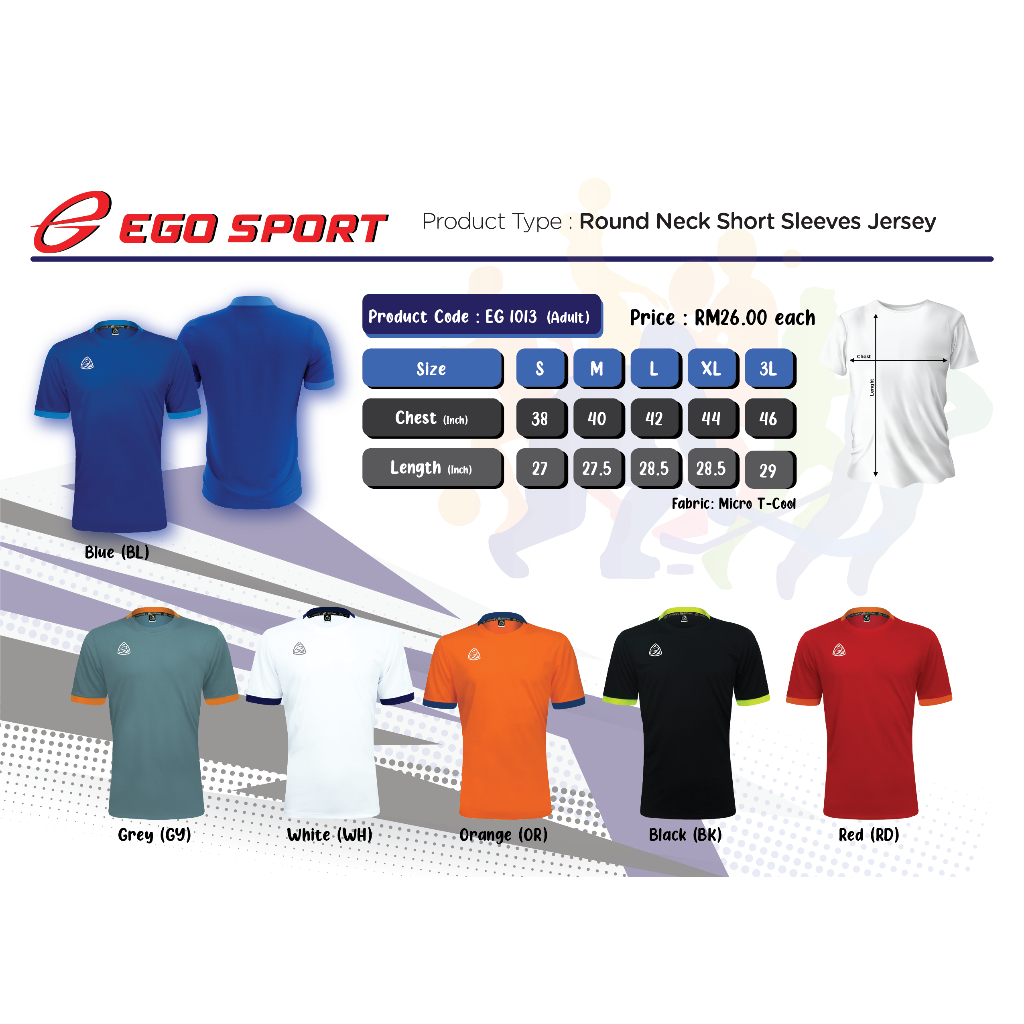 EGO SPORT EG1013 ADULT Round Neck Micro T-Cool Team Wear Jersey (MADE ...