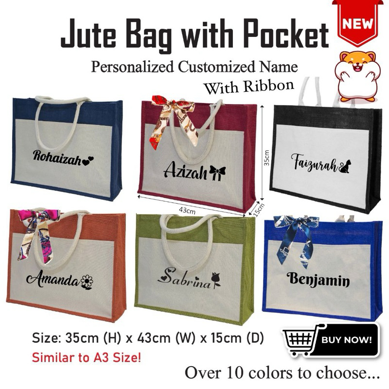 MSH Personalized Customized Name Colourful Jute Bag with Pocket ...