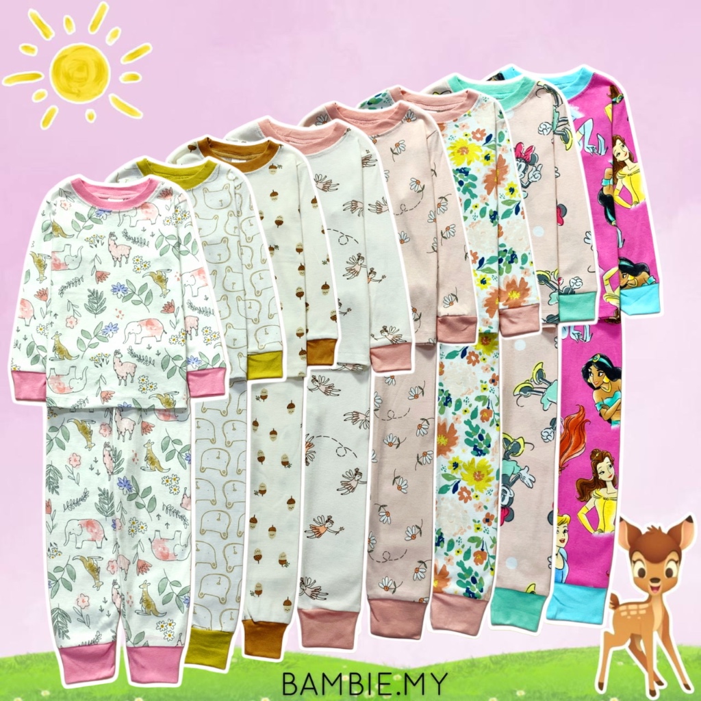 [1y-5y] BABY GAP KIDS LONG SLEEVE PYJAMAS FOR GIRLS (100% COTTON BOZIP) | Shopee Malaysia